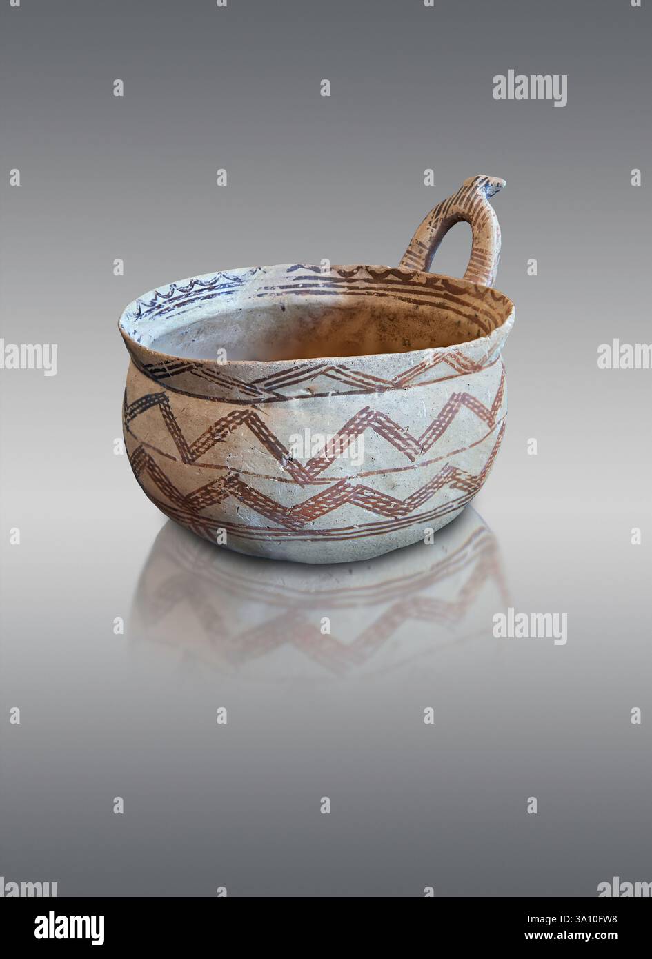 Ancient Greek Cypriot pottery spot with handle decorated with geometric ...