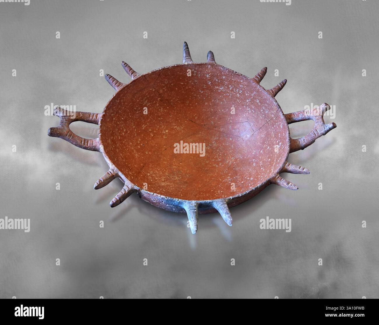 Ancient Greek Cypriot red polished pottery bowl with spike handles ...