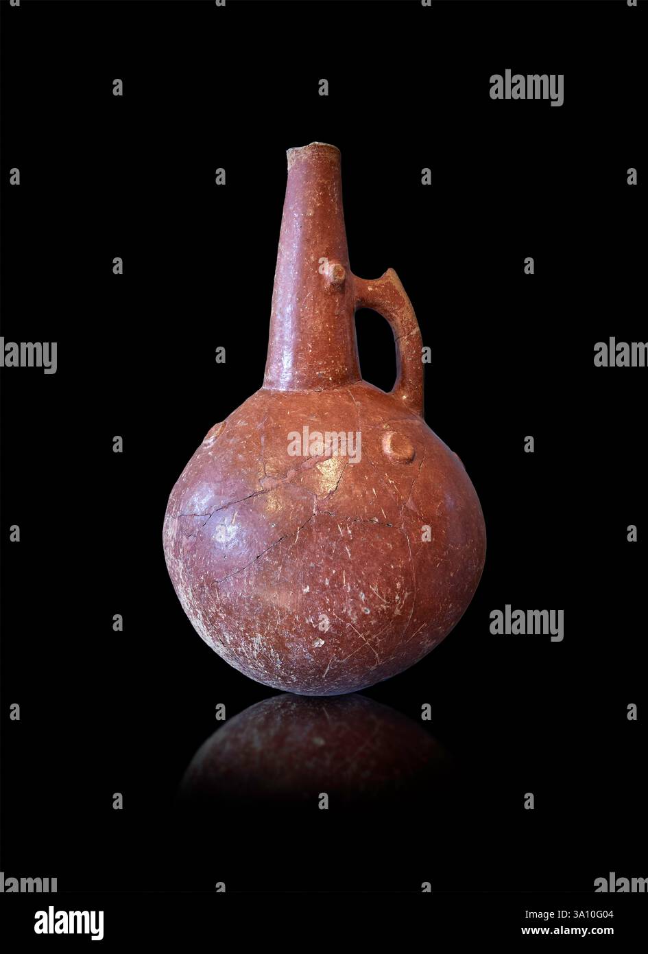 Ancient Greek Cypriot red polished pottery jug with hanle and lond ...