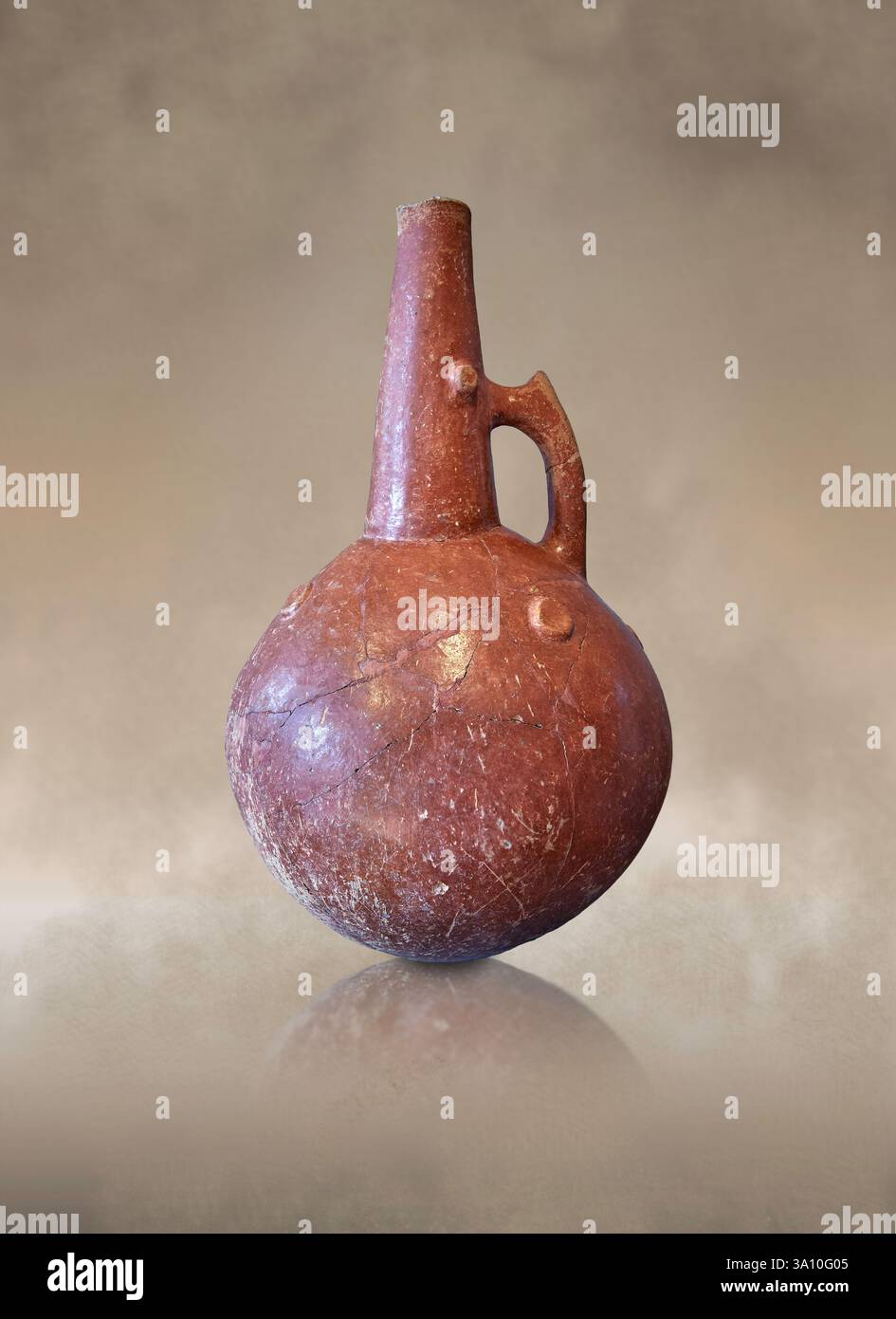 Ancient Greek Cypriot red polished pottery jug with hanle and lond ...