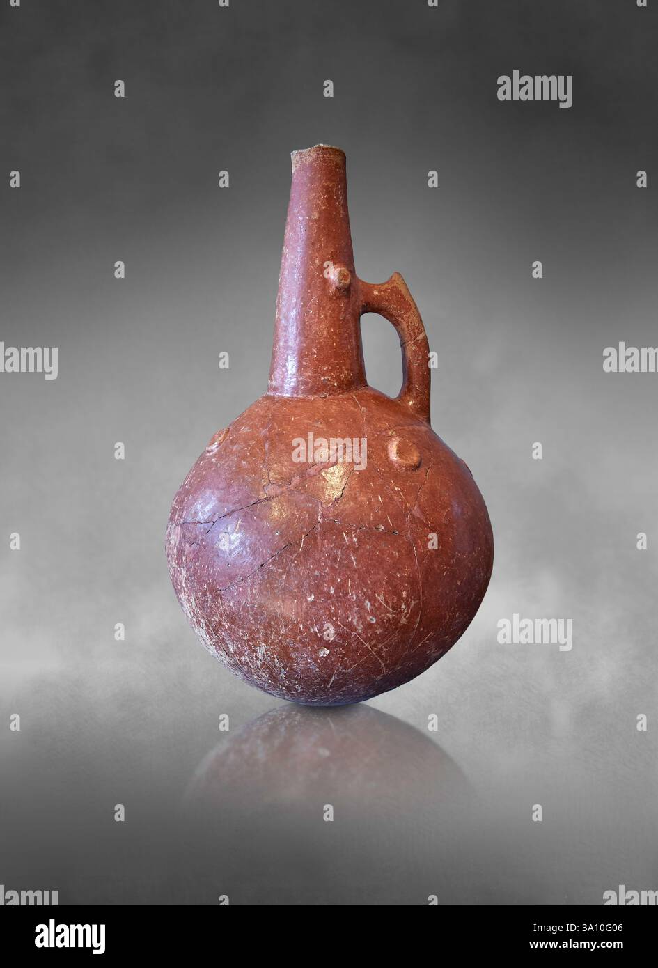 Ancient Greek Cypriot red polished pottery jug with hanle and lond ...