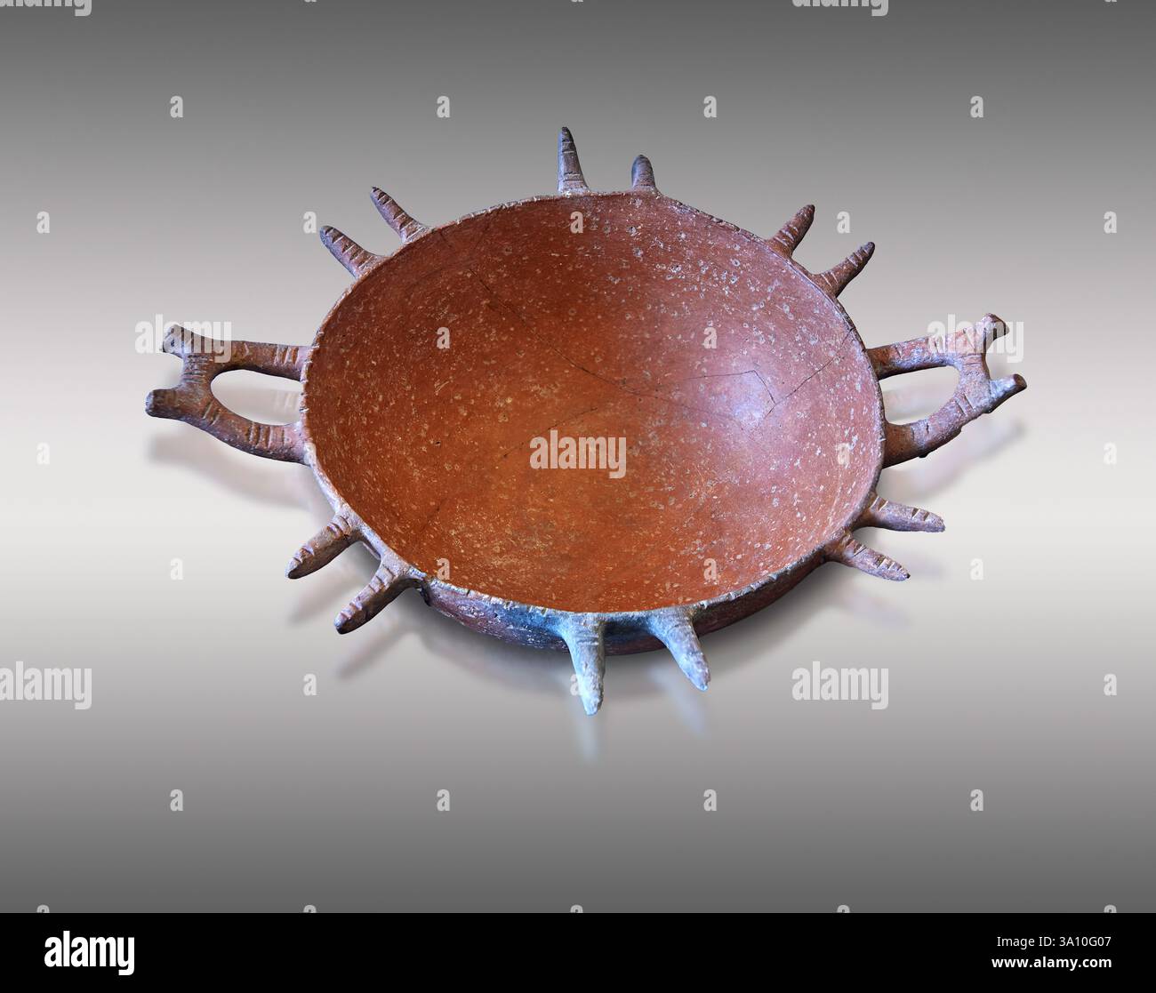 Ancient Greek Cypriot red polished pottery bowl with spike handles ...