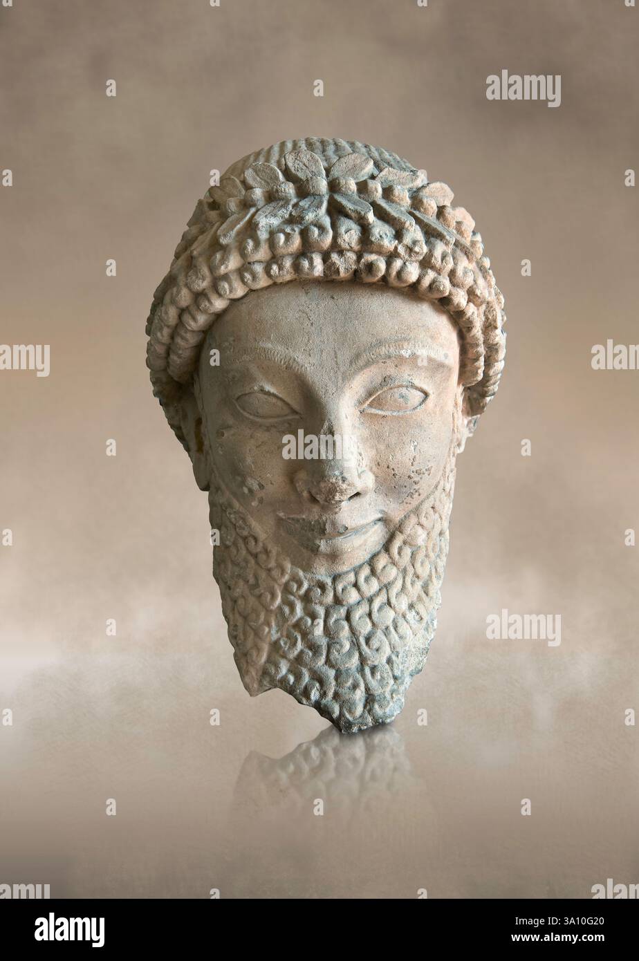 Ancient Archaic Period Greek Cypriot limestone statue head of a male ...