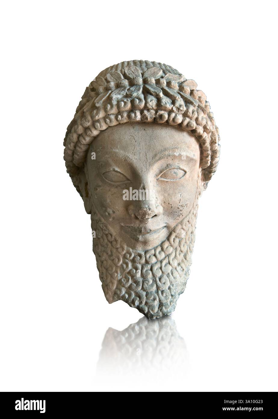 Ancient Archaic Period Greek Cypriot limestone statue head of a male ...