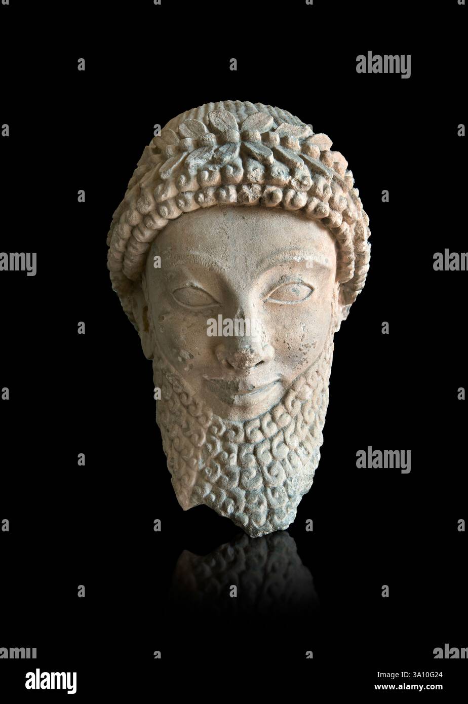 Ancient Archaic Period Greek Cypriot limestone statue head of a male ...