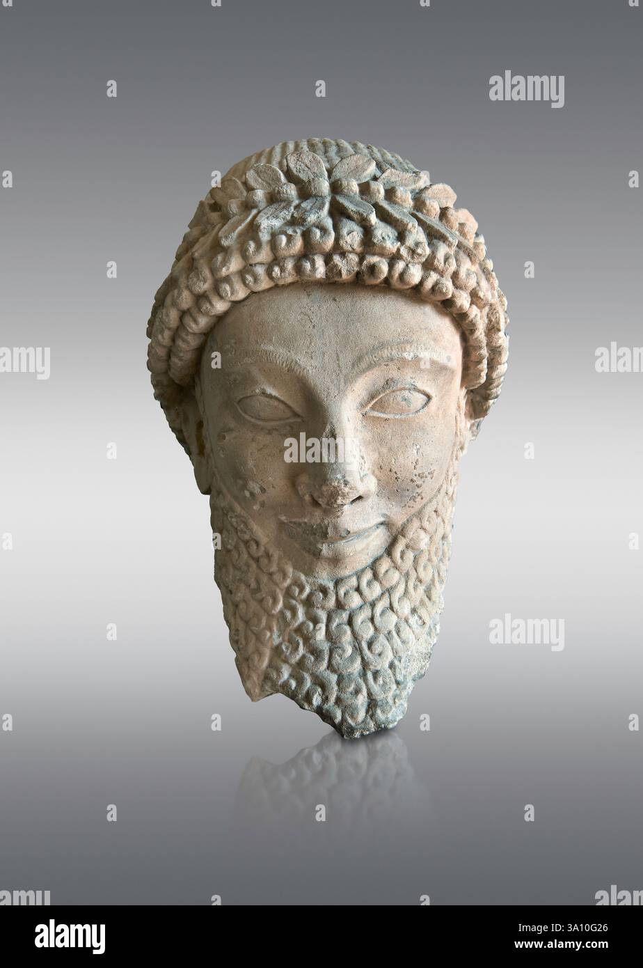 Ancient Archaic Period Greek Cypriot limestone statue head of a male ...