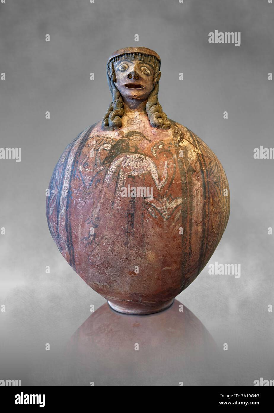 Ancient Greek Cypriot pottery Jug with a figurine spout and egyptian ...