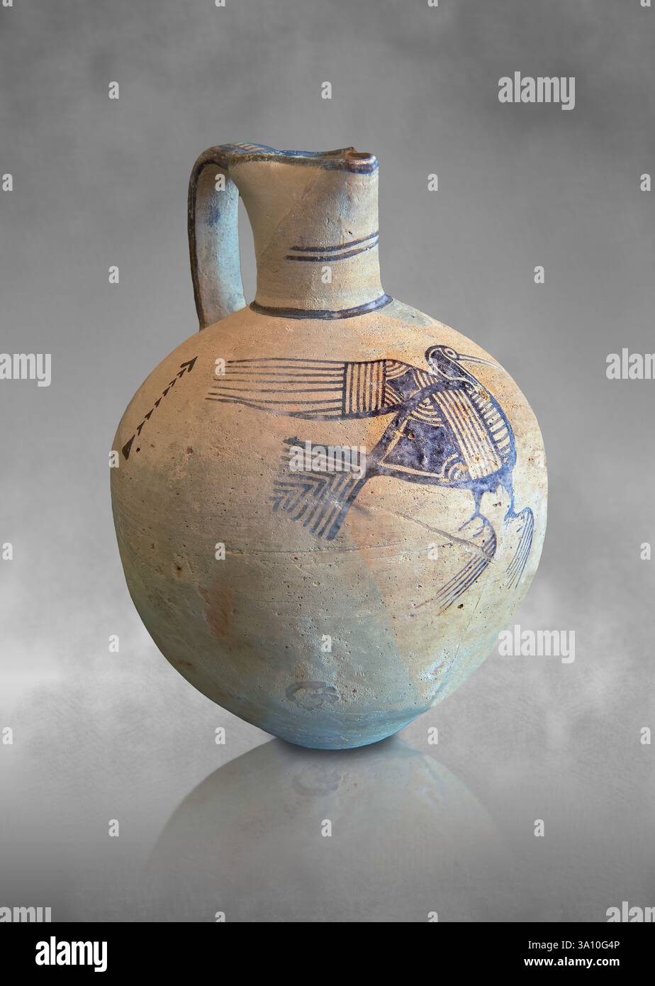 Ancient Greek Cypriot geometric pottery Jug with a dark painted bird ...