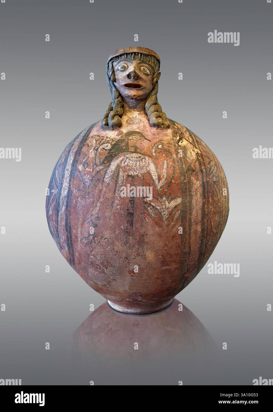 Ancient Greek Cypriot pottery Jug with a figurine spout and egyptian ...