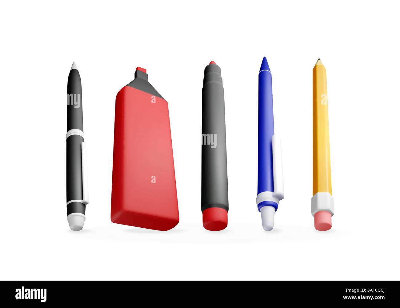 3D set of pens, pencil, markers isolated on white Stock Vector Image ...