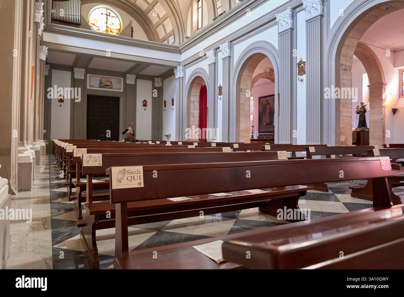 The seats inside a church Stock Photo - Alamy