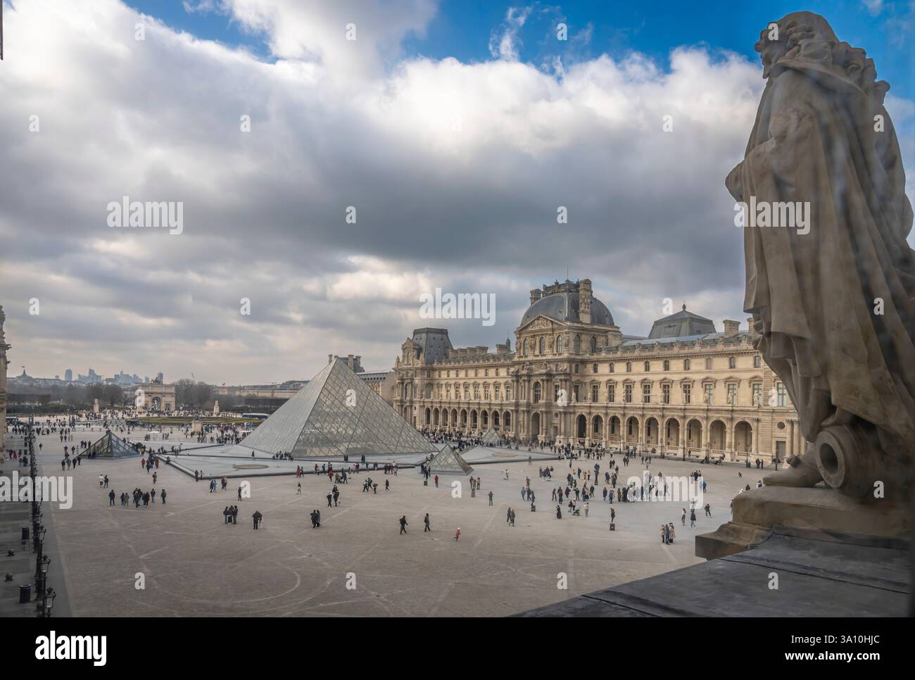 Paris, France - 03 01 2025: Panoramic view of Louvre pyramid and the ...