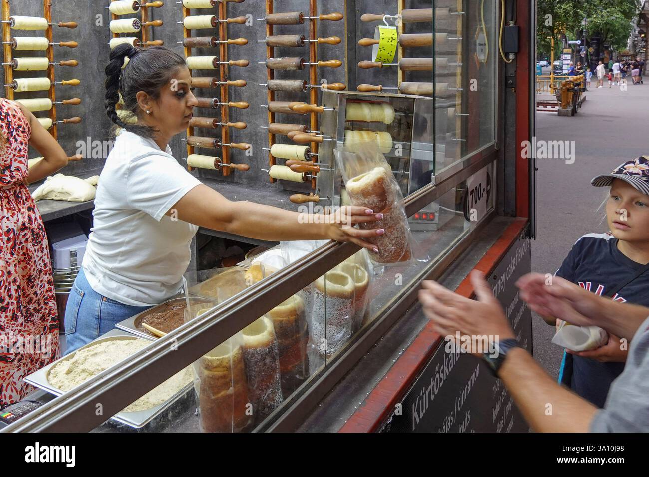 Hungary, Budapest, Kurtoskalacs sales, a national classic pastry, also ...
