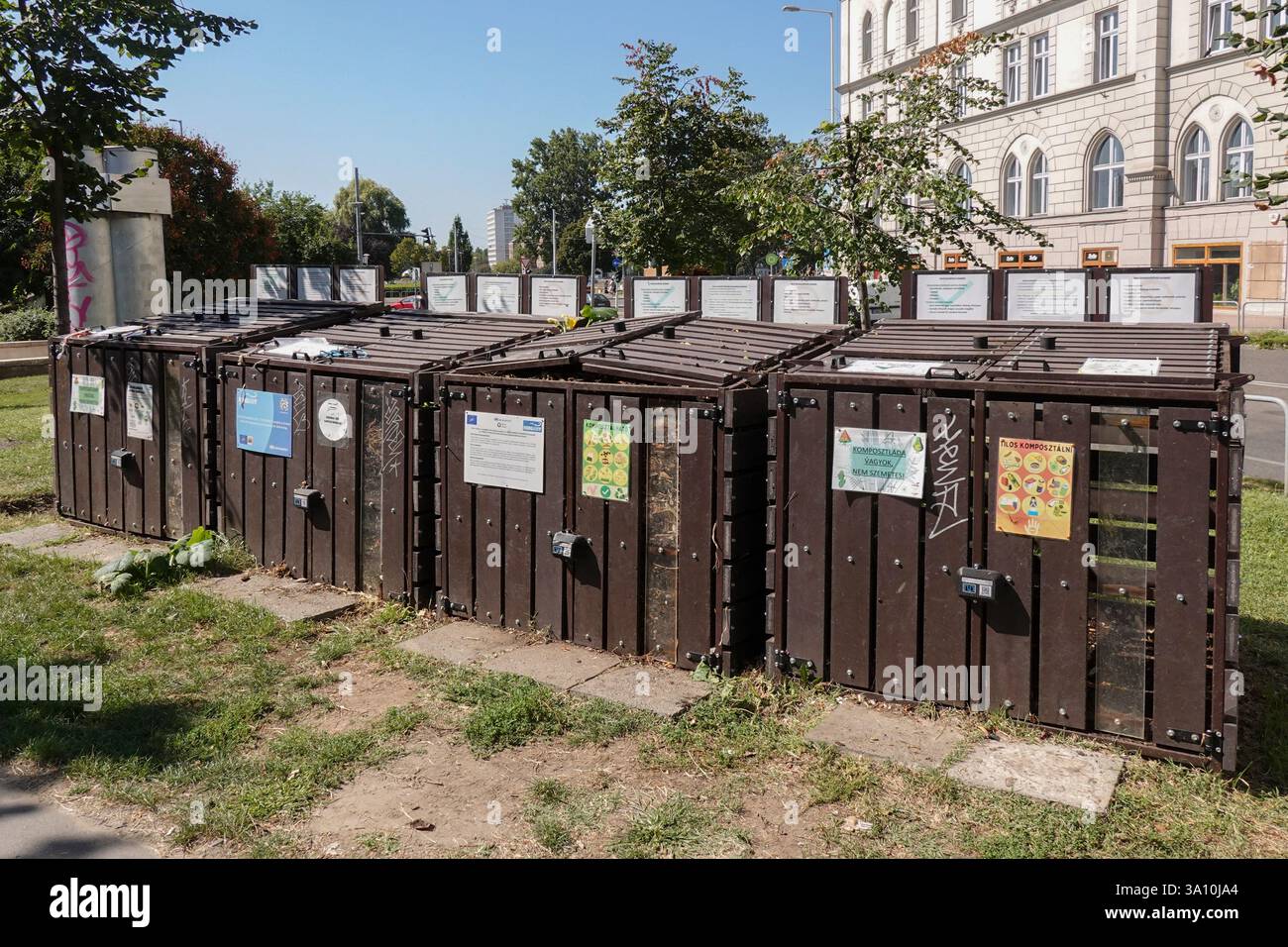 Hungary, Budapest, compost bins used to contain accumulated organic ...