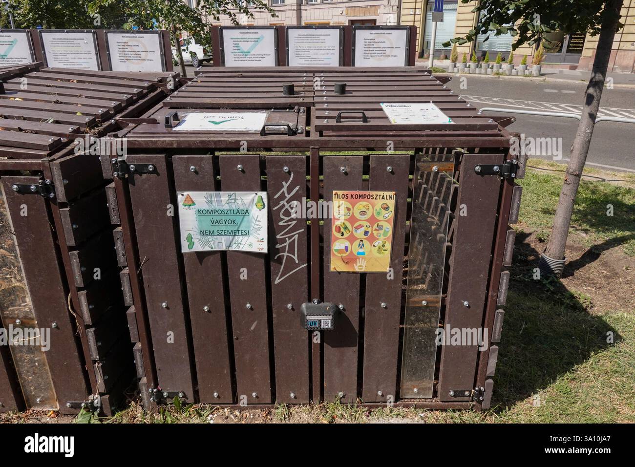 Hungary, Budapest, compost bins used to contain accumulated organic ...
