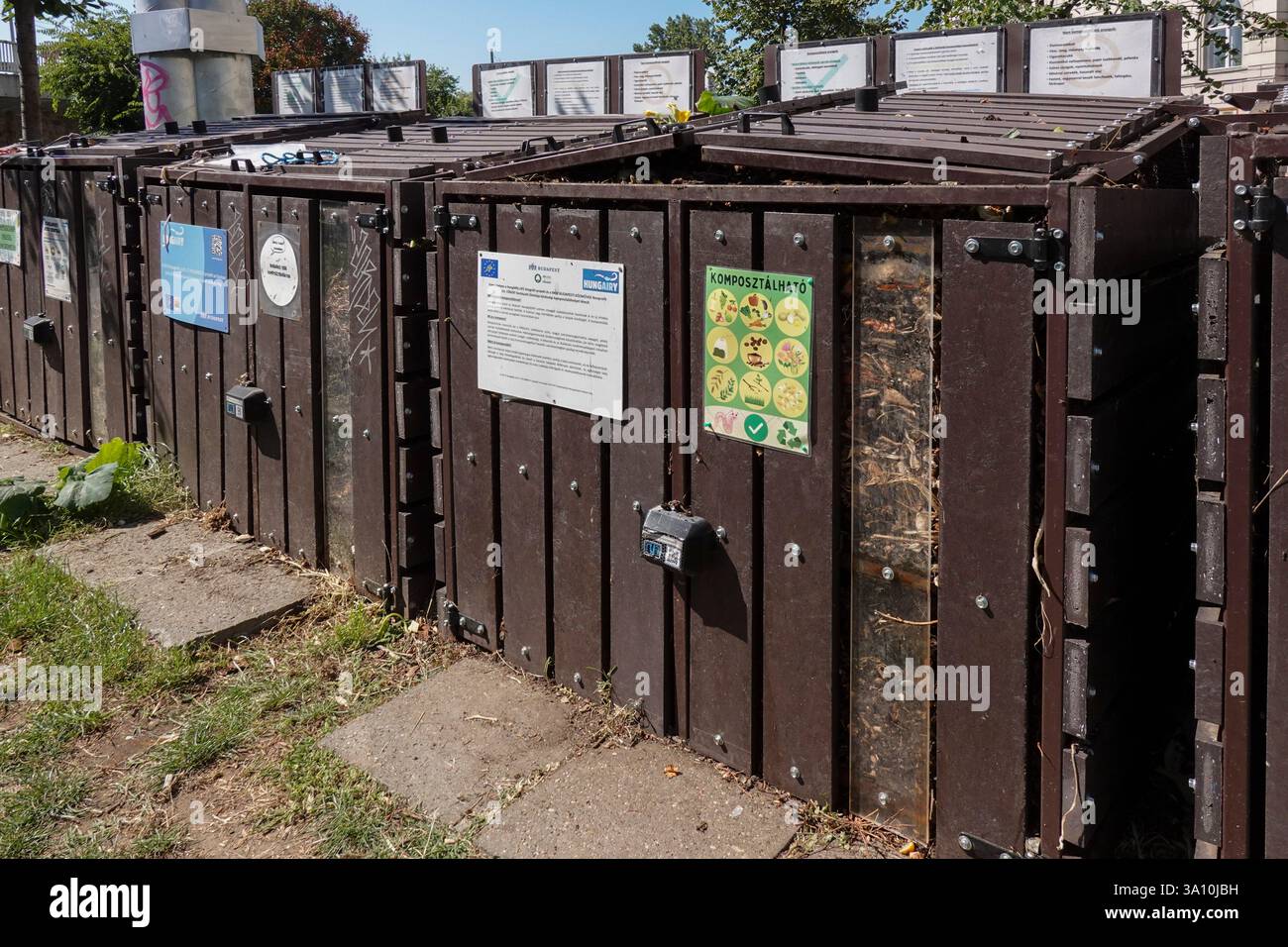 Hungary, Budapest, compost bins used to contain accumulated organic ...