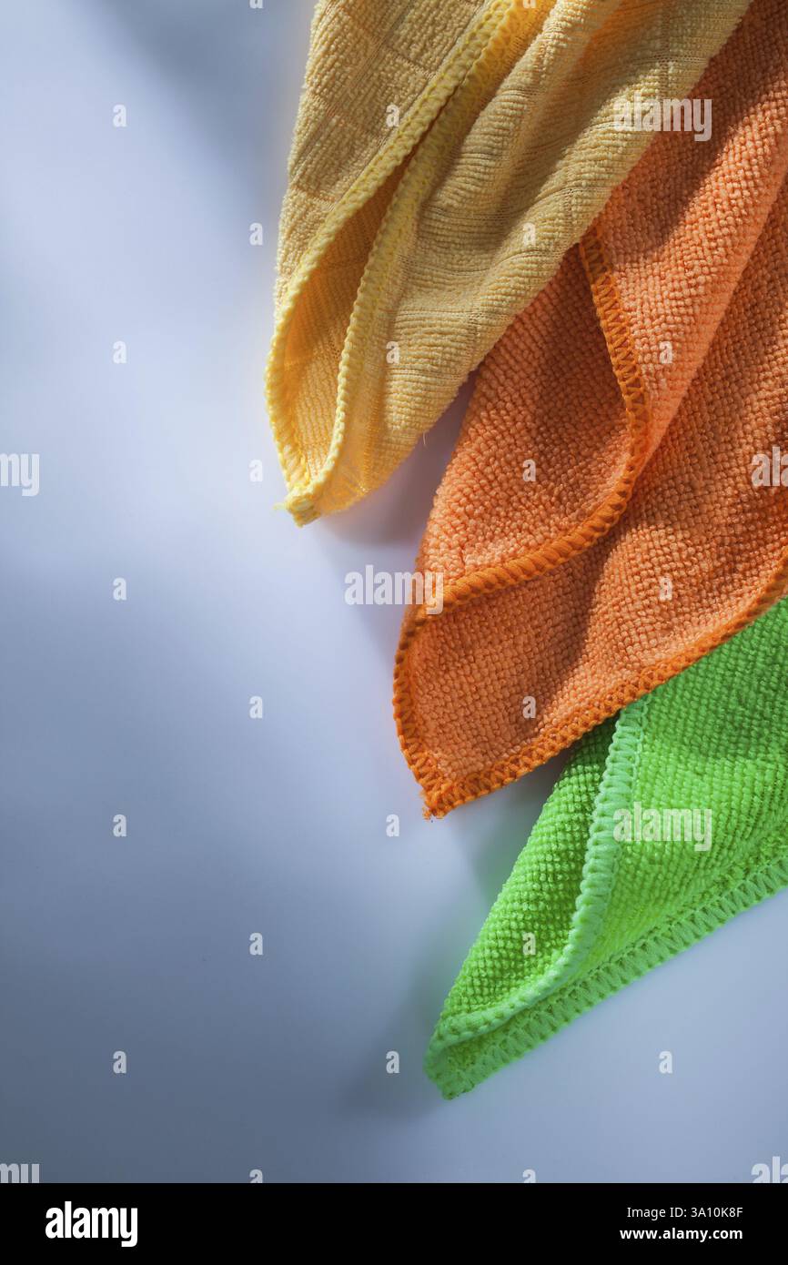 Composition of new household dishwashing rags on white background Stock ...