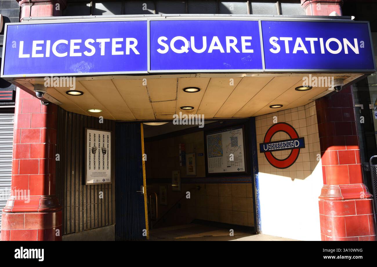 Entrance to Leicester Square Tube Station, City of Westminster, London ...