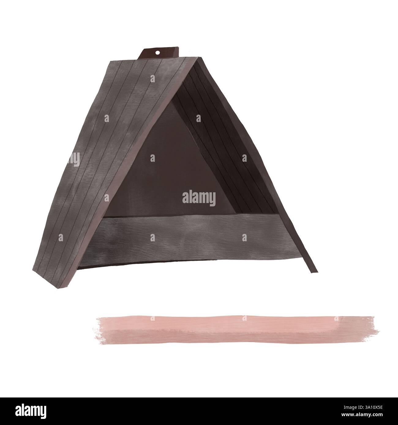 A hand-drawn watercolor illustration of a triangular wooden bird feeder ...