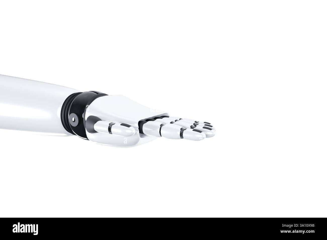 Robot hand in white and black colors on a white background, part of the ...