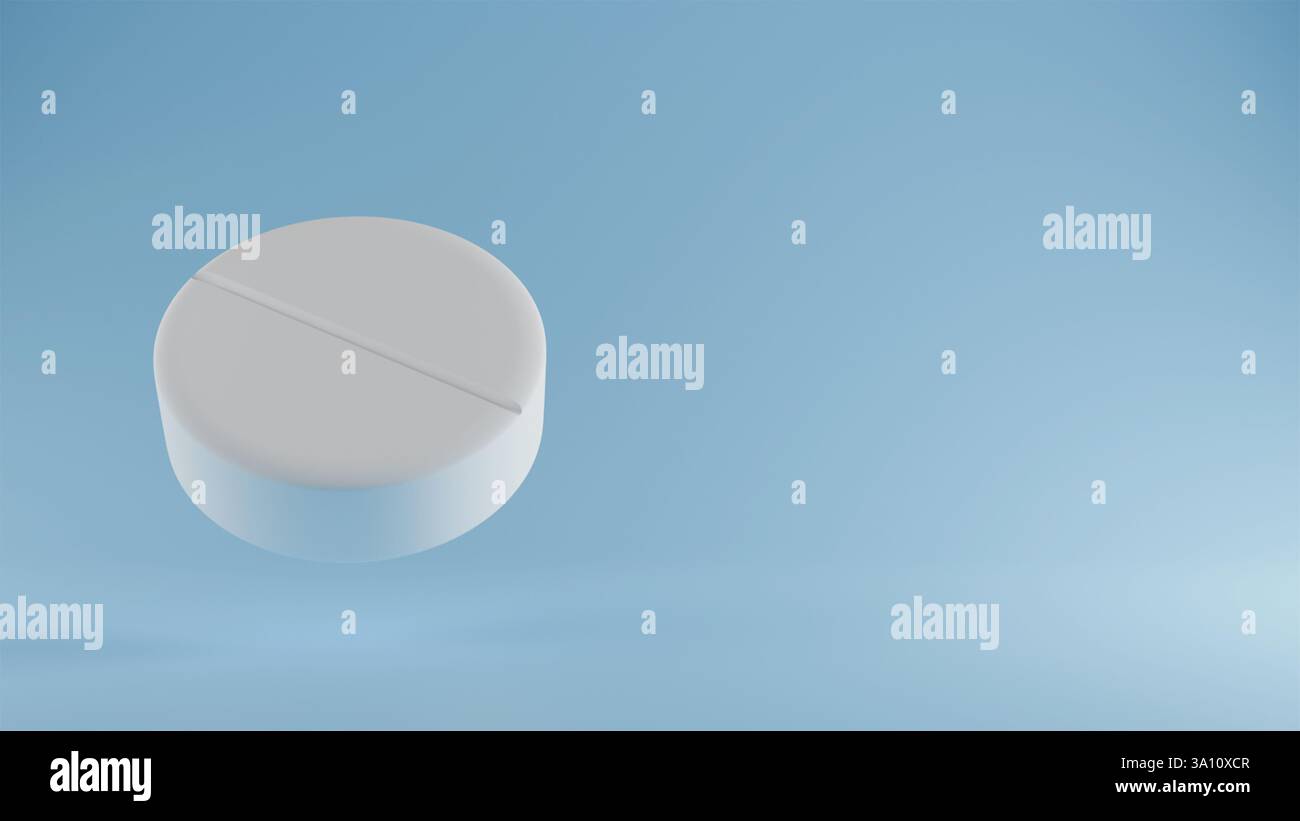 3d model of a white round tablet on a blue background Stock Photo - Alamy
