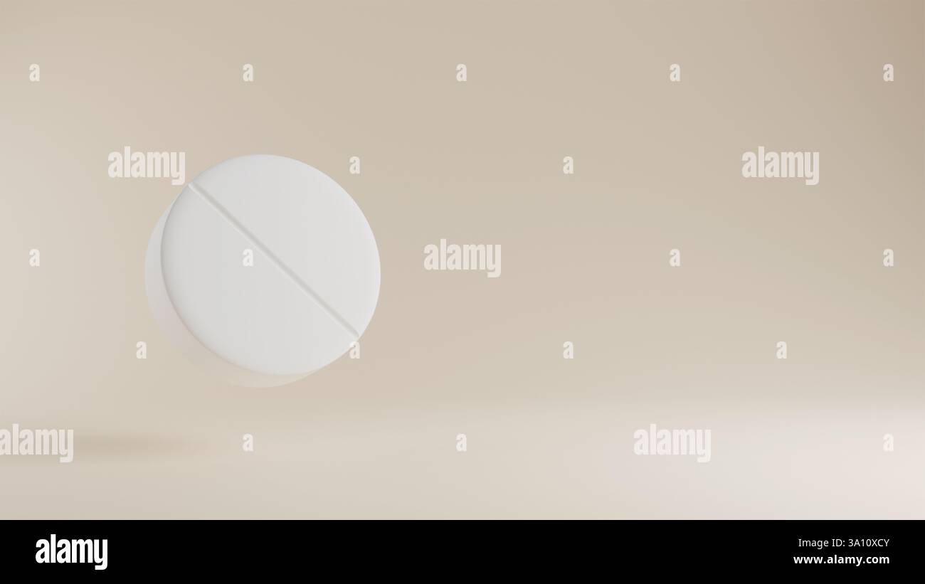 3d model of white round pill on beige background, medicine, tablet ...