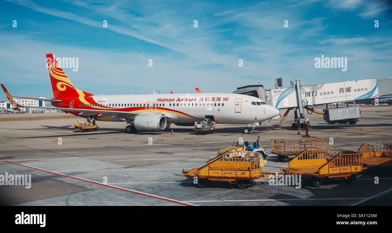 Shunyi, Beijing, China. Airplane B-5798 Hainan Airlines Boeing 737-800 ...