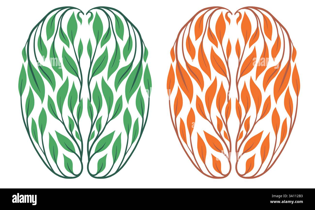 Eco brain set. Vector clip arts of healthy and unhealthy human brain ...