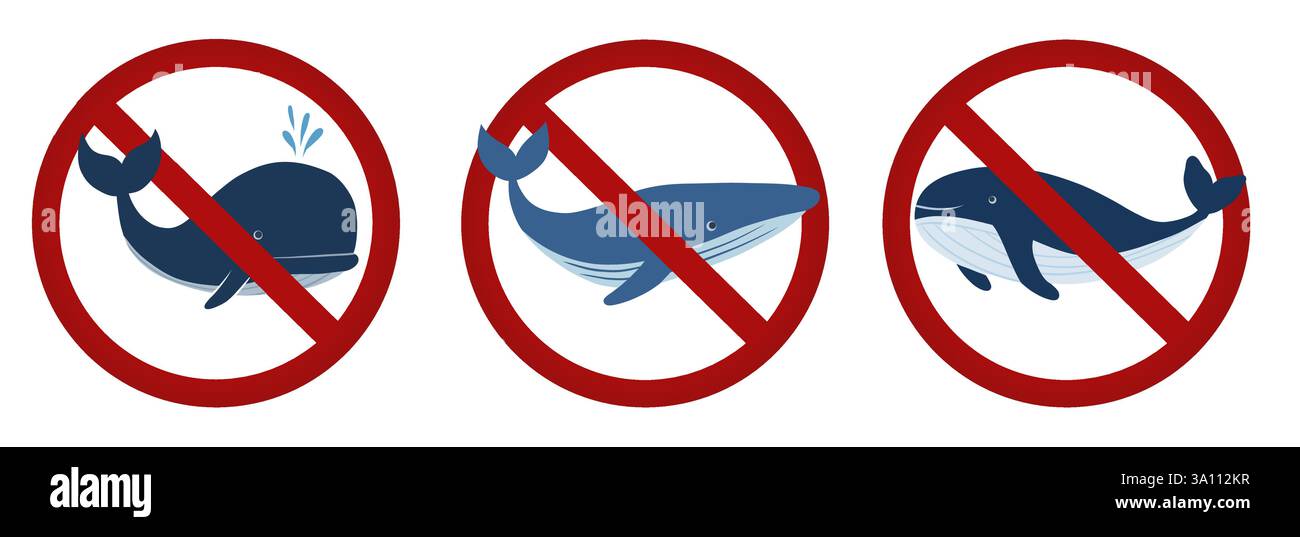 Vector set of prohibition signs with whales isolated from background ...