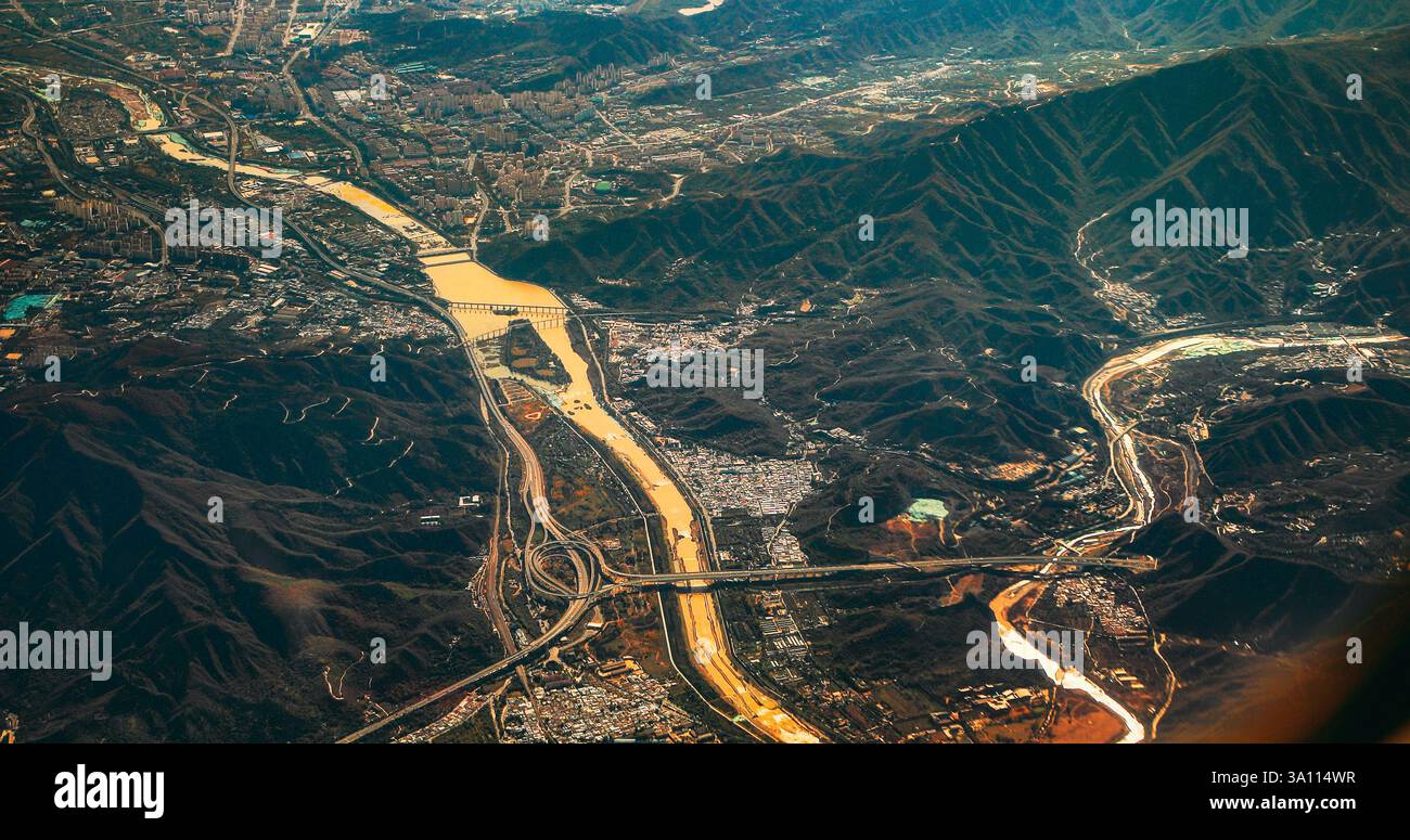 Beijing, China. View From Airplane Window On Yongding River. Largest ...