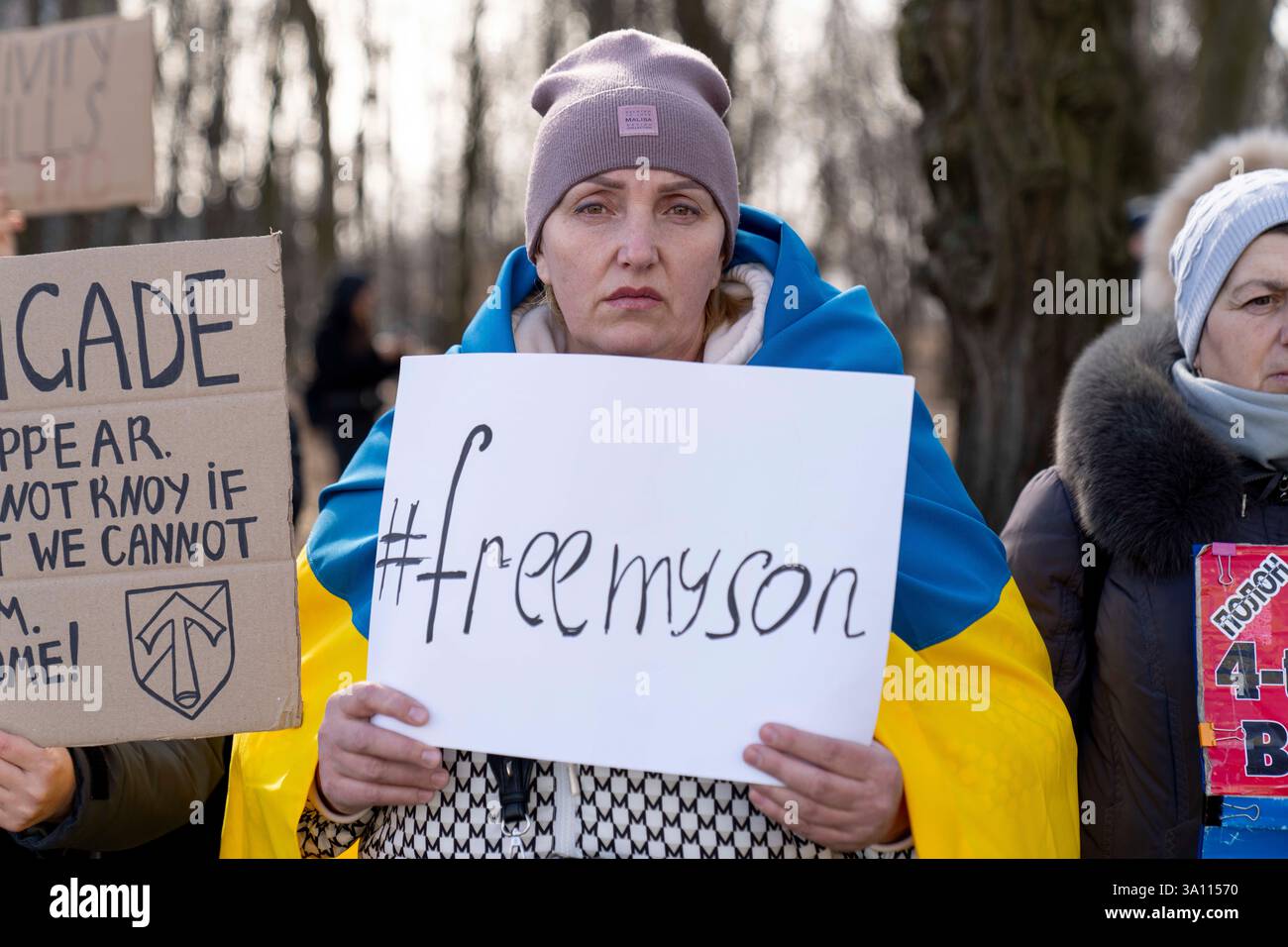 Kyiv, Kyiv City, Ukraine. 6th Mar, 2025. Woman holding sign #freemyson ...