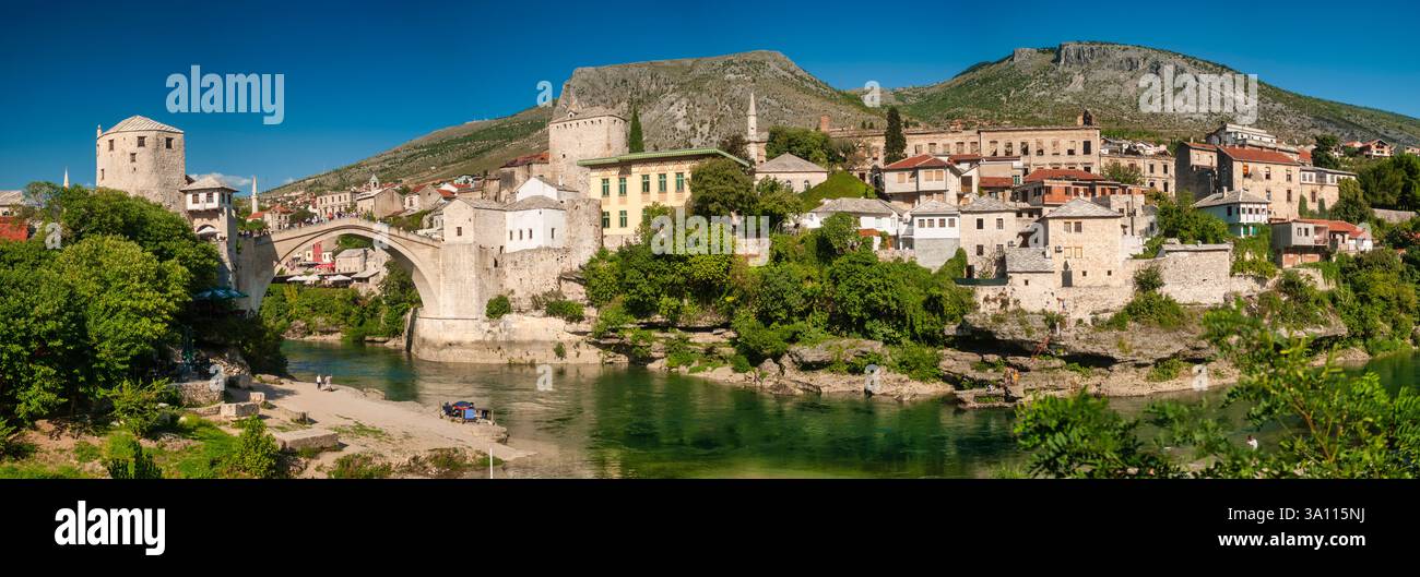 View of the city of Mostar and its old bridge (Stari Most). Bosnia ...