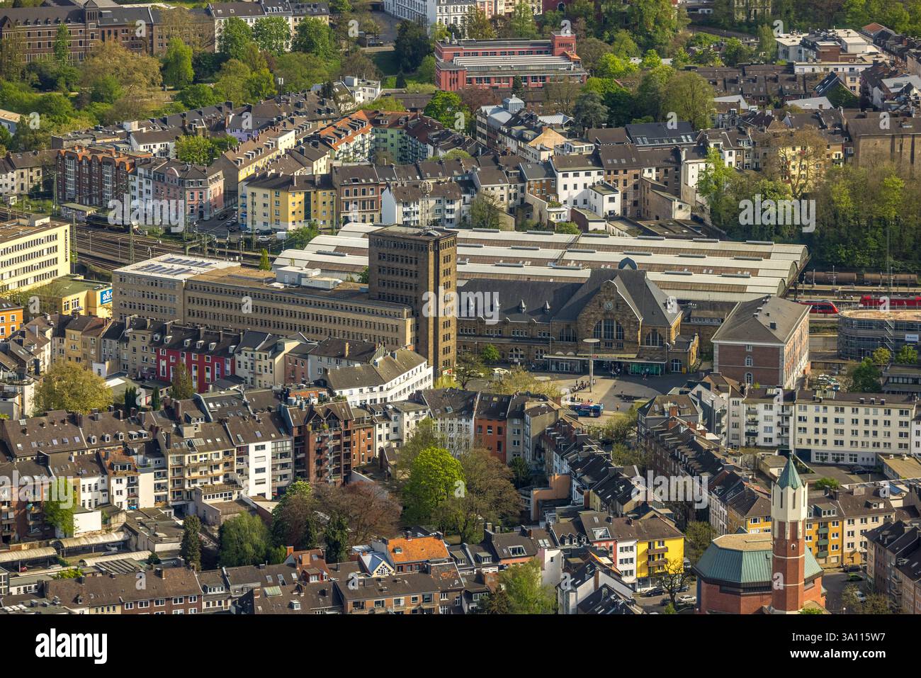 Aerial view, main building Aachen main station, Deutsche Bahn AG ...