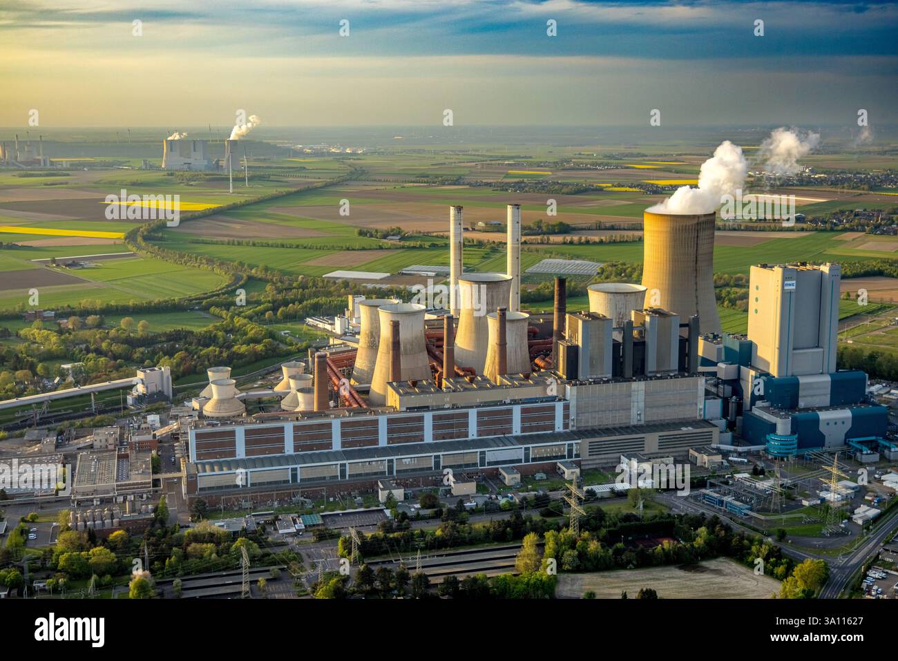 Aerial view, lignite-fired power plant Niederaussem, power plant site ...