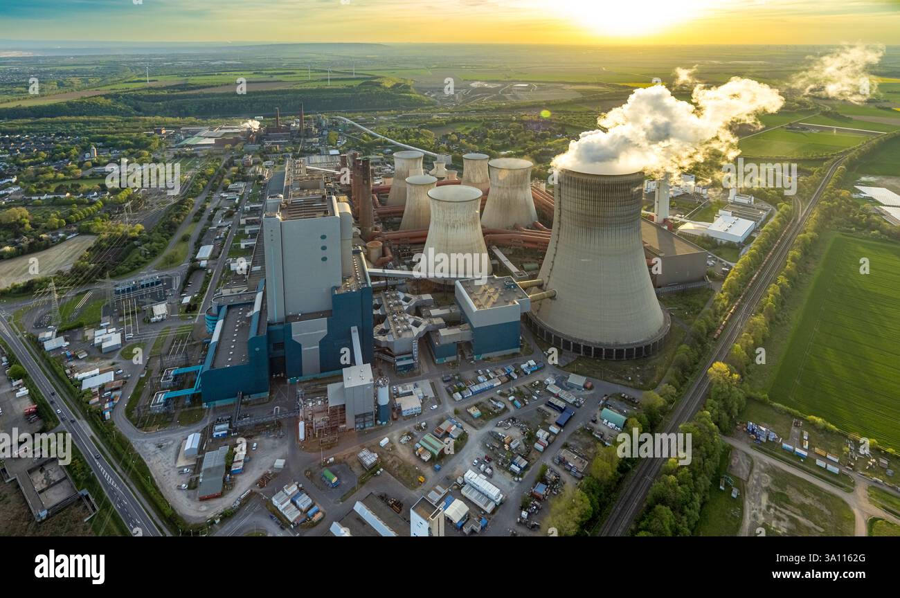 Aerial view, Niederaussem lignite-fired power plant, power plant site ...