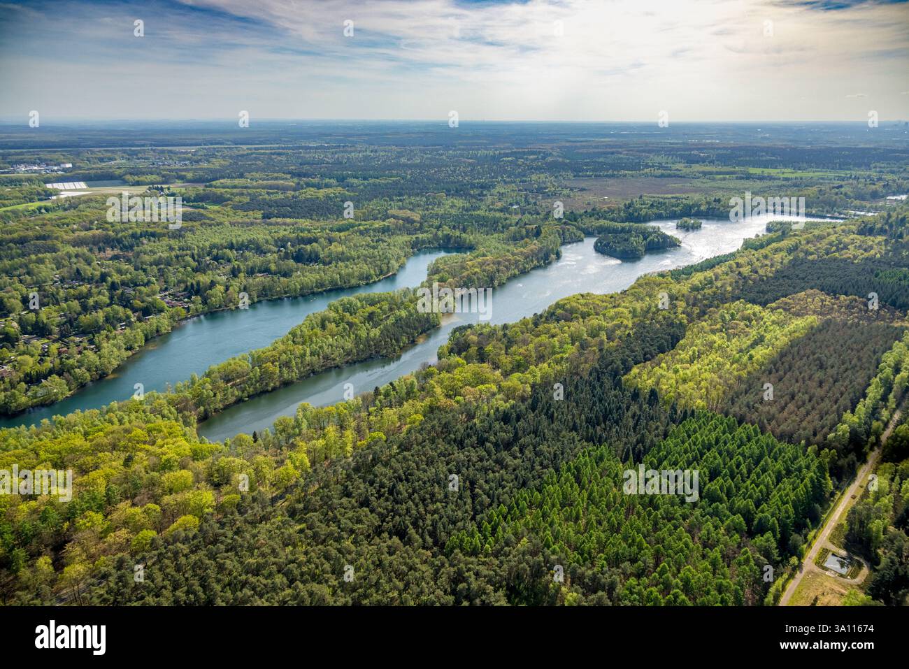 Aerial view, Diergartscher See nature reserve NSG Elmpter Schwalmbruch ...