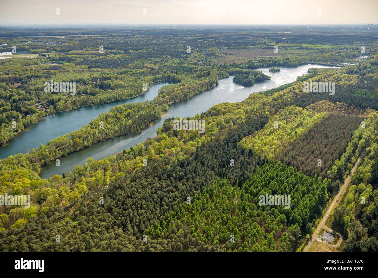 Aerial view, Diergartscher See nature reserve NSG Elmpter Schwalmbruch ...