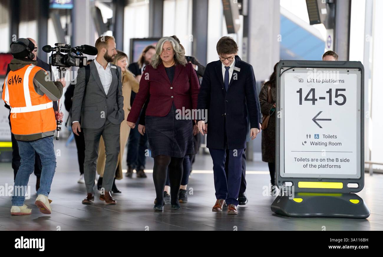 Transport Secretary Heidi Alexander (centre) at Reading train station ...