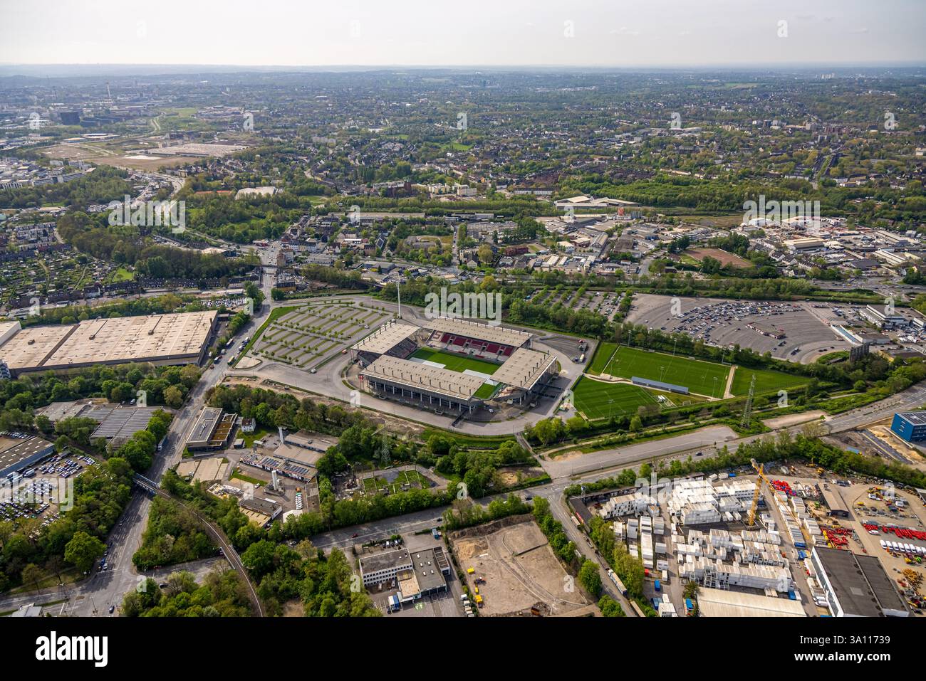 Aerial view, soccer stadium at the Hafenstraße of the club Rot-Weiss ...