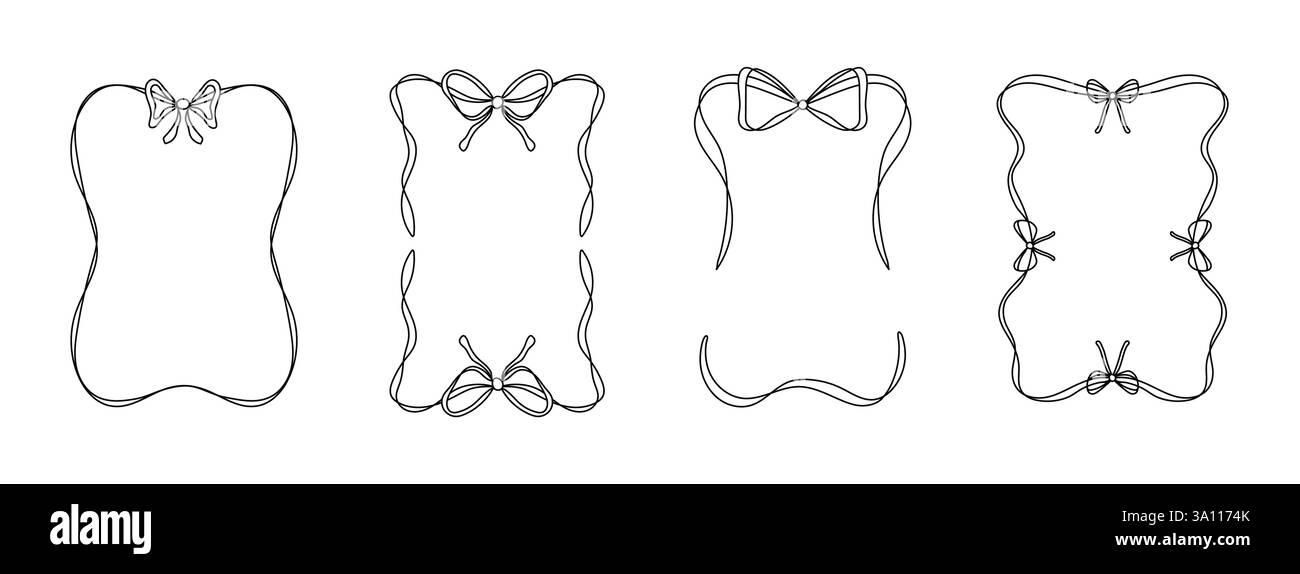 Set of frames decorated with ribbons and bows in doodle style ...