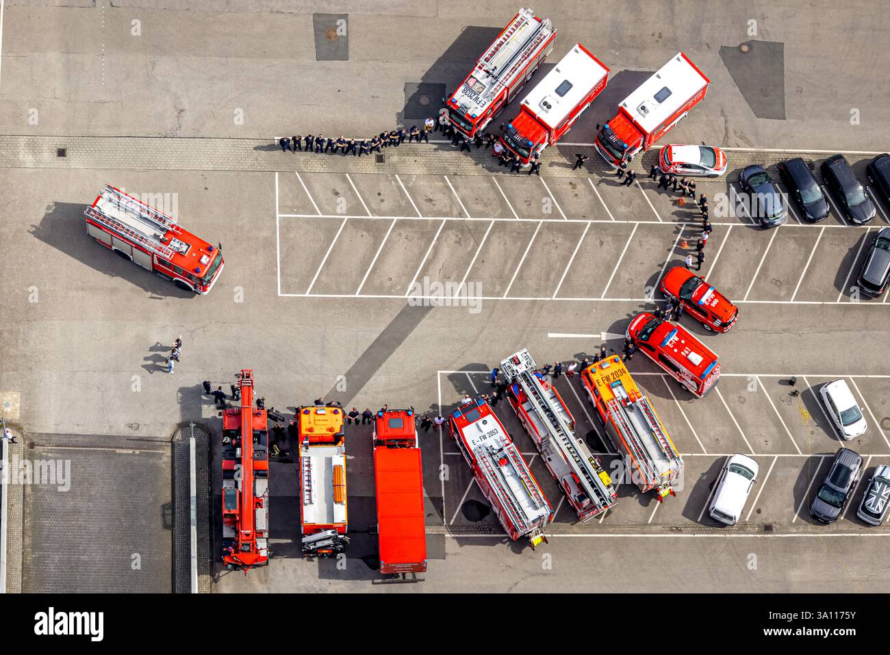 Aerial view, main fire station of the professional fire department ...