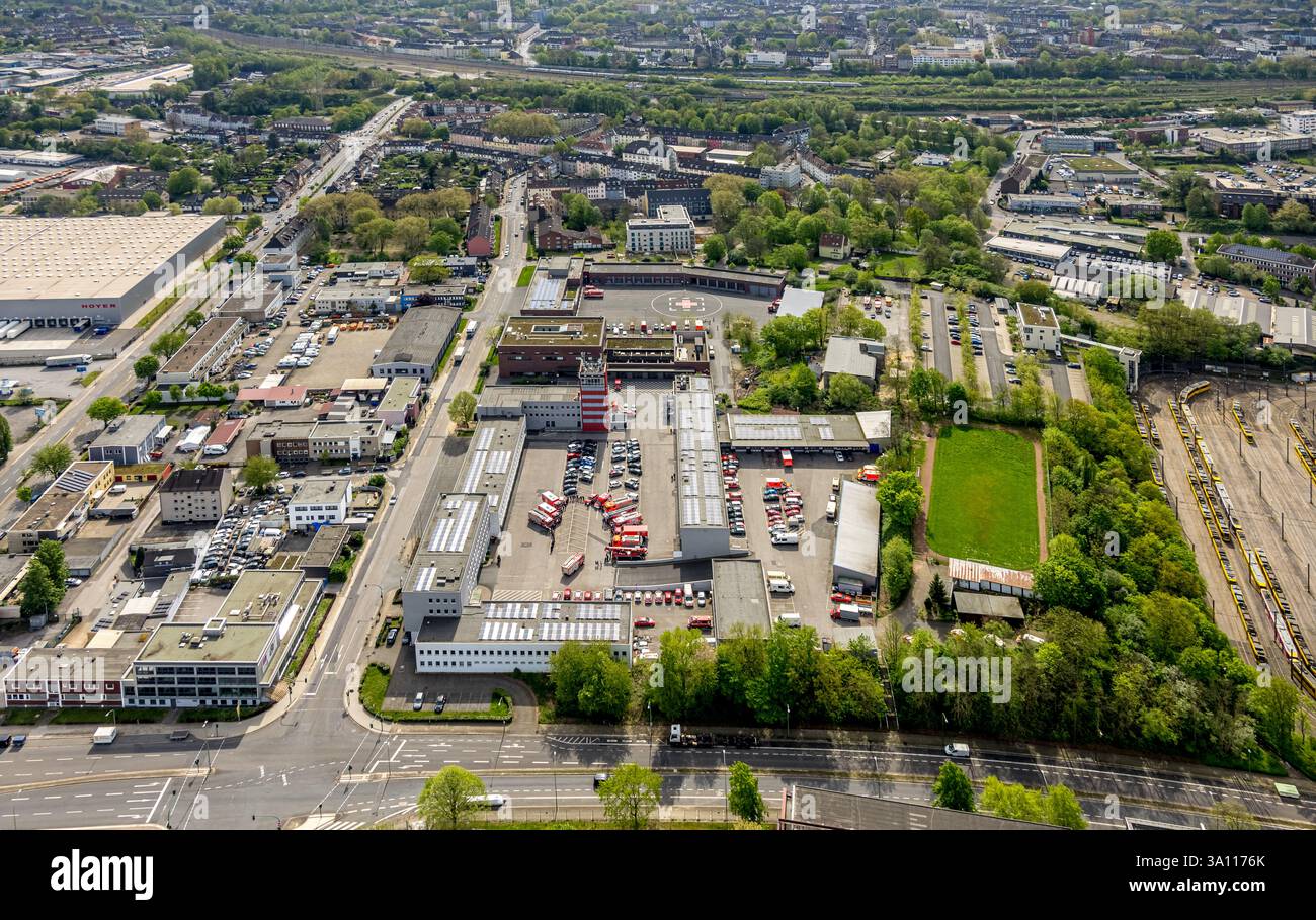 Aerial view, main fire station of the professional fire department ...