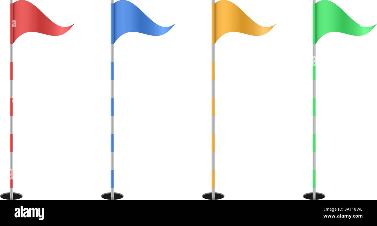 Colorful golf flags marking different holes on the course. Vector ...