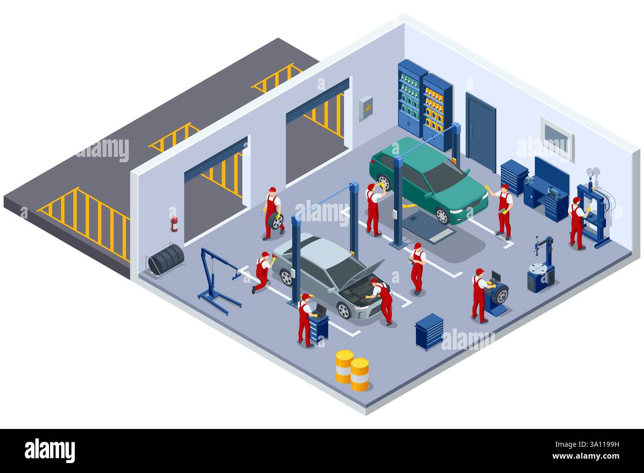 An isometric vector illustration of a car engine diagnostic test in ...