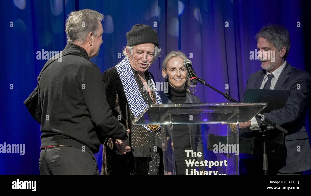 WESTPORT, CT, USA - MARCH 5, 2025: (L-R) Keith Richards, Gov. Ned ...