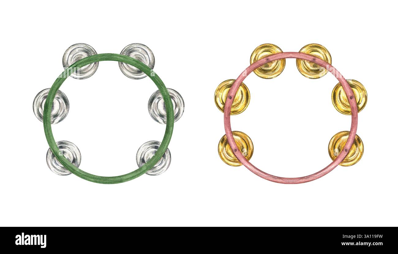 Two tambourine clip art watercolor illustration isolated background ...