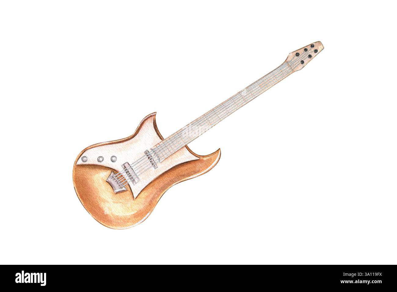 Watercolor electric guitar illustration isolated background. Six string ...