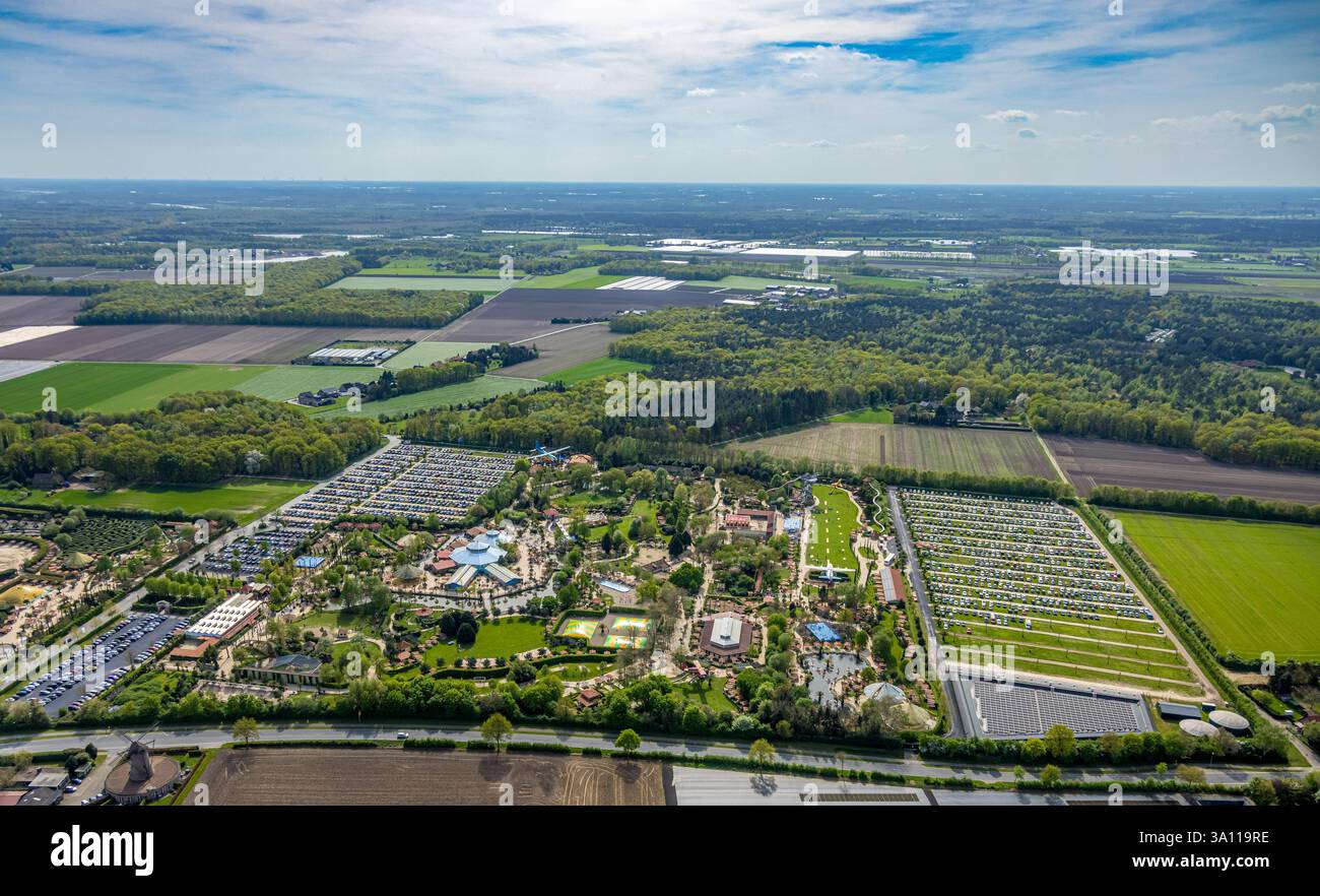 Aerial view, play paradise amusement park Irrland with parking lots ...