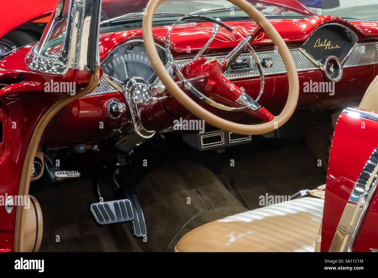 DETROIT, MI/USA - February 28, 2025: Close-up of a restored 1955 ...