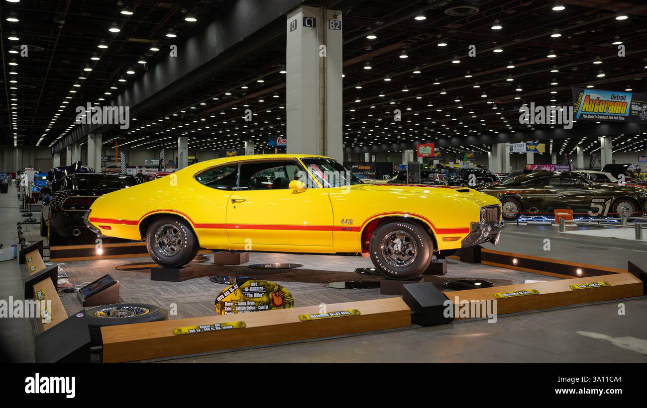 DETROIT, MI/USA - February 28, 2025: A restored 1970 Oldsmobile Cutlass ...